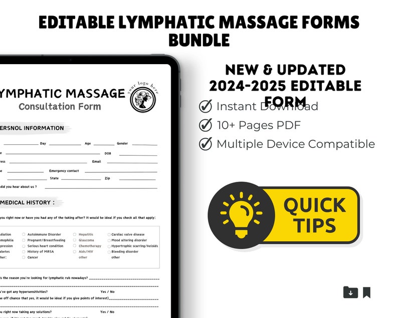 Editable Lymphatic Massage Intake Form, Lymphatic Drainage Form, Canva ...