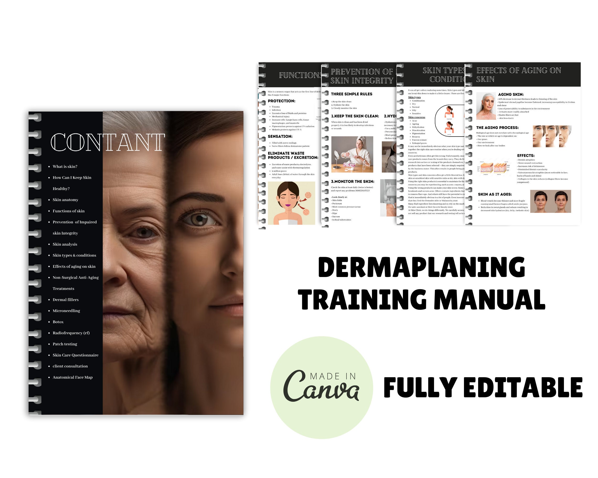 Skin Anatomy & Aging Printable Manual Template Training Manual Canva Editable Course Ebook ...
