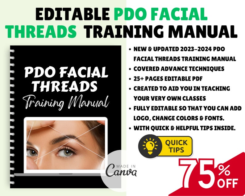 PDO Facial Threads Training Manual: Beginners Thread Lifts (editable ...