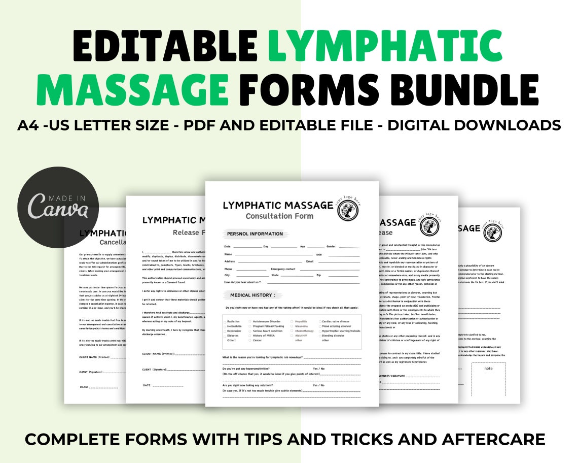 Lymphatic Massage Intake Form: Editable Canva Template (digital ...