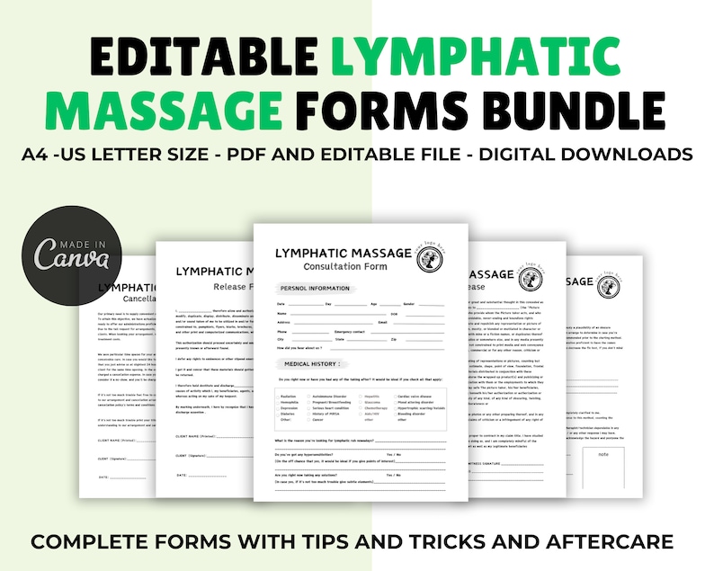Editable Lymphatic Massage Intake Form, Lymphatic Drainage Form, Canva ...