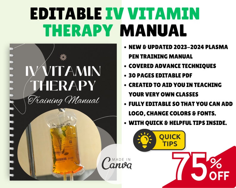 IV Vitamin Therapy Training Manual: Editable Guide (canva) - Etsy