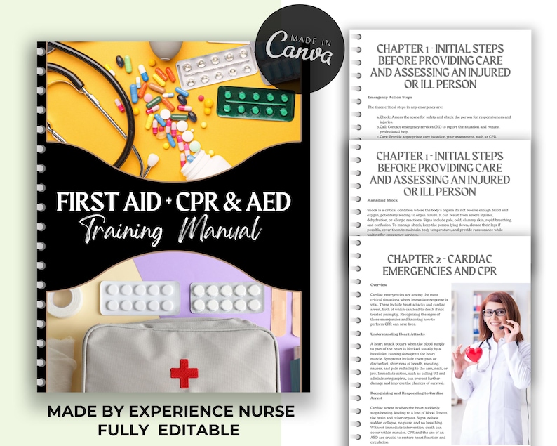 First Aid CPR AED Training Manual: Editable Canva Template (digital ...