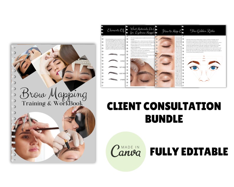 Brow Mapping Printable Manual Template Training Eyebrow Design Canva Editable Course Ebook ...