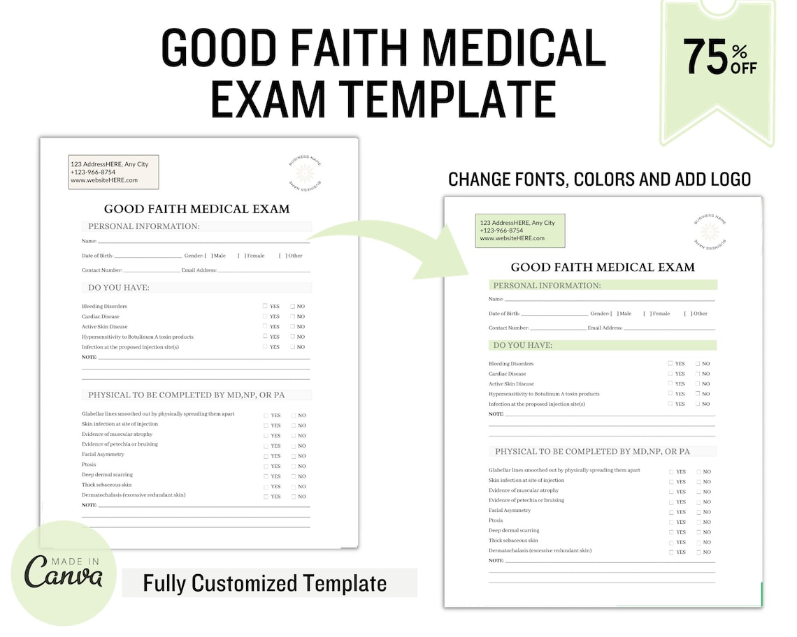 Injectables Consent Form, Good Faith Medical Exam (canva, PDF) - Etsy