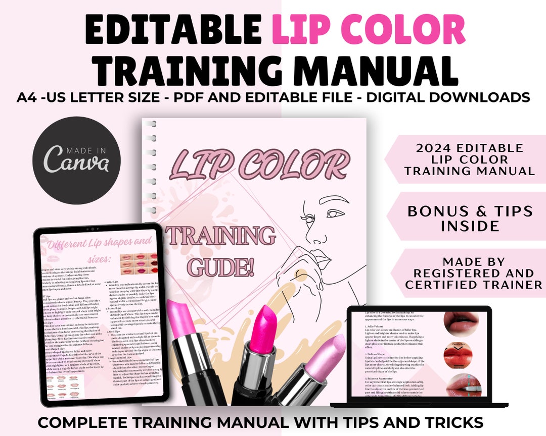 Editable Lip Blush, Lips Color Guide, Understand Lip Tattoo Coloring ...