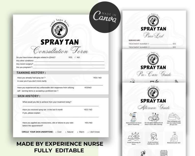 Editable Spray Tan Forms, Spray Tanning Business, Client Intake and ...