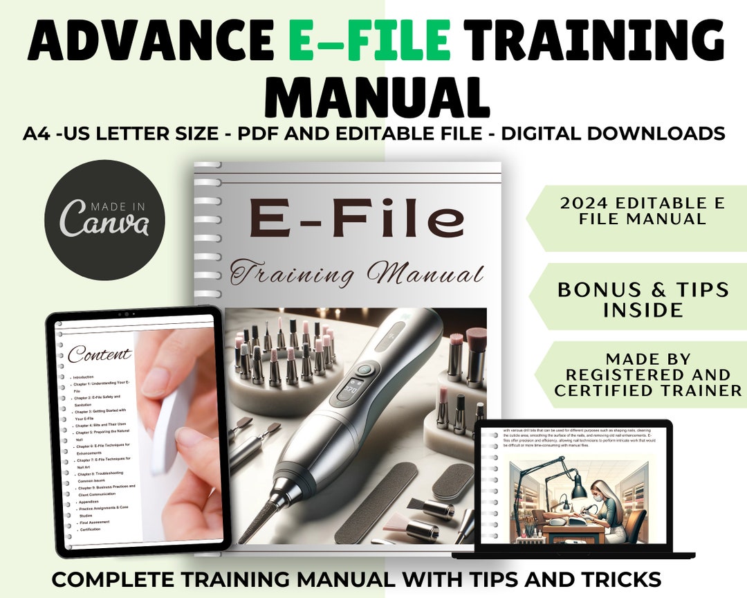 E-file Training Manual, Editable E-file Nail Course, Nail Enhancement ...