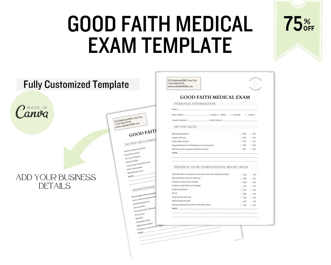 Good Faith Medical Exam Template, Aesthetic Injectables Laser Peel Good ...