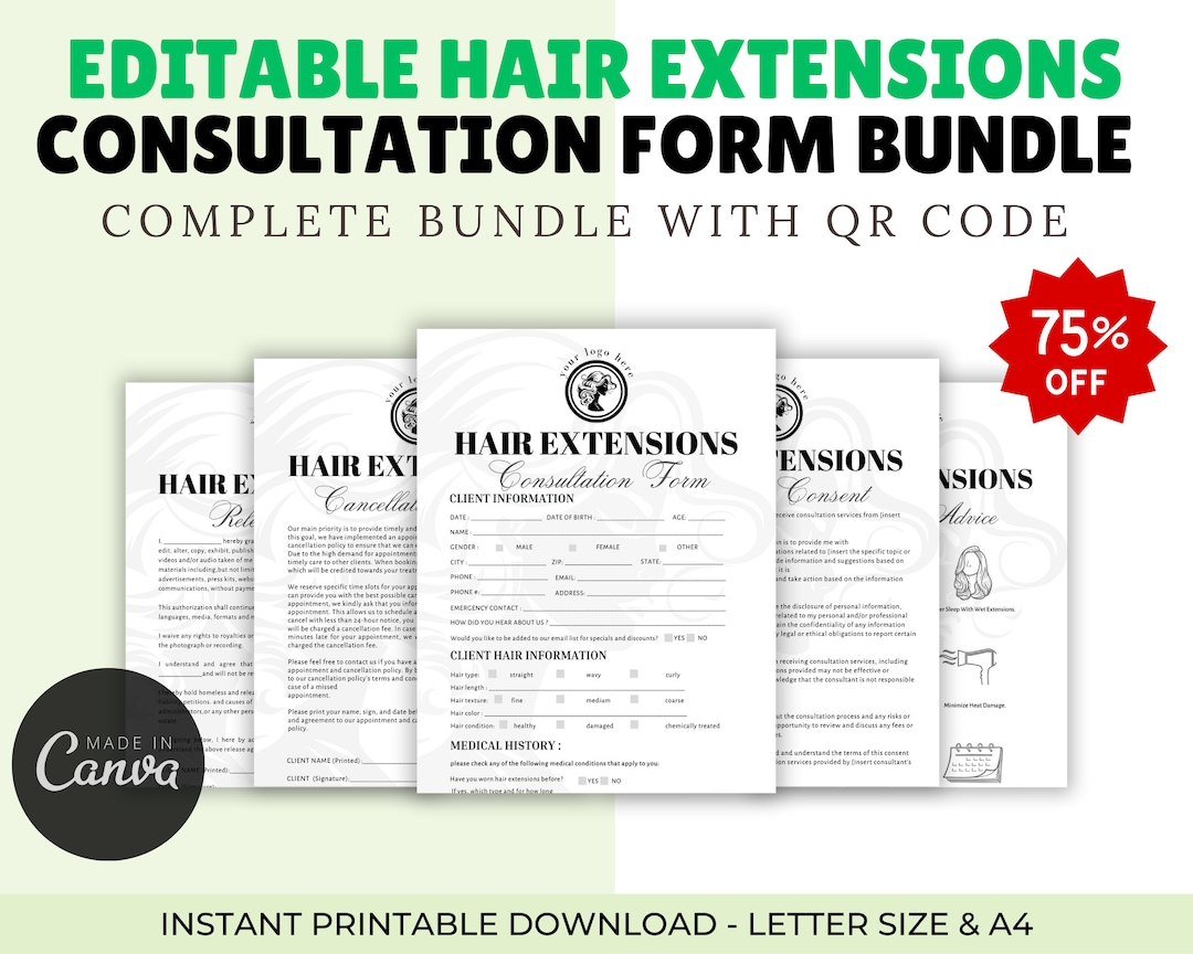 EDITABLE Hair Extensions Contract,hair Extensions Consultation Form ...
