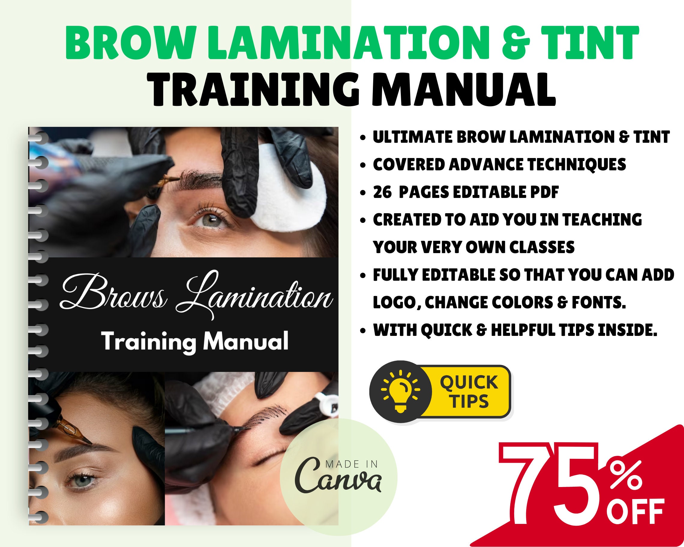 Brow Lamination Printable Manual Template Training Canva Editable Course Ebook Tutorial Lesson ...