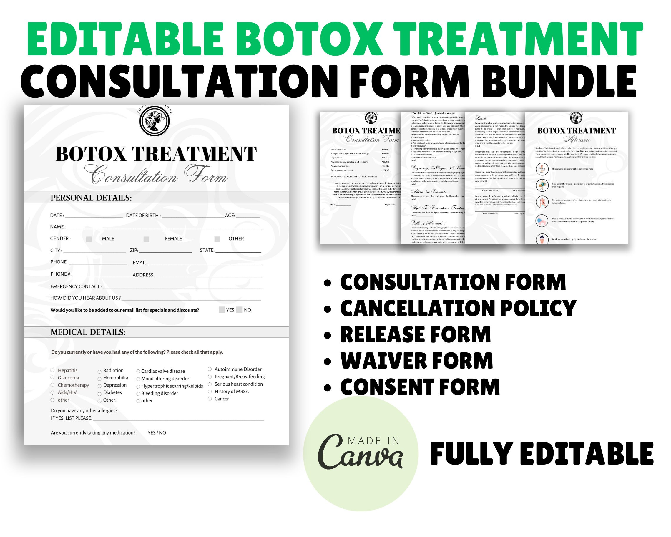 Botox and Filler Consultation Form, Botox Consent Form, Client Intake ...