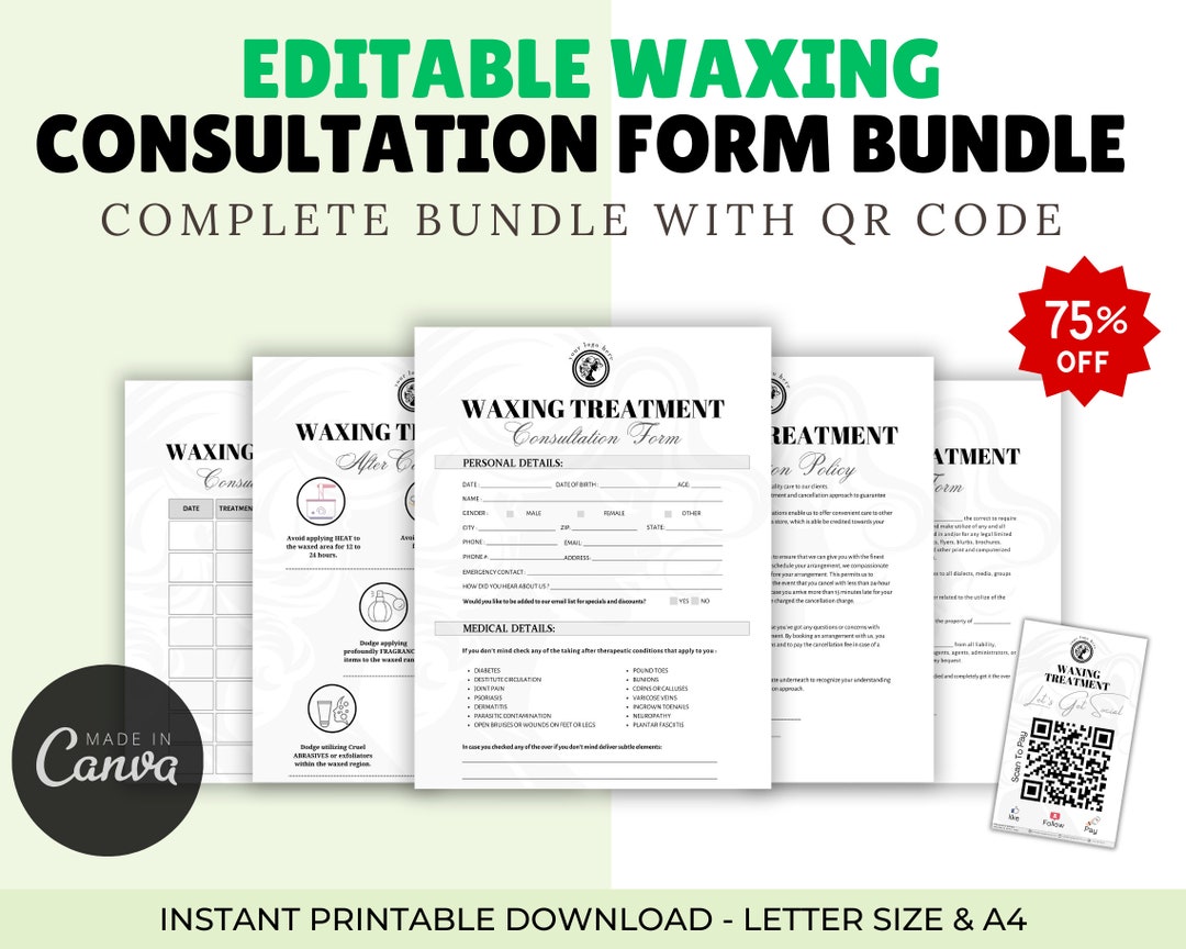Waxing Consent Forms, Waxing Treatment Templates Bundle, Editable ...