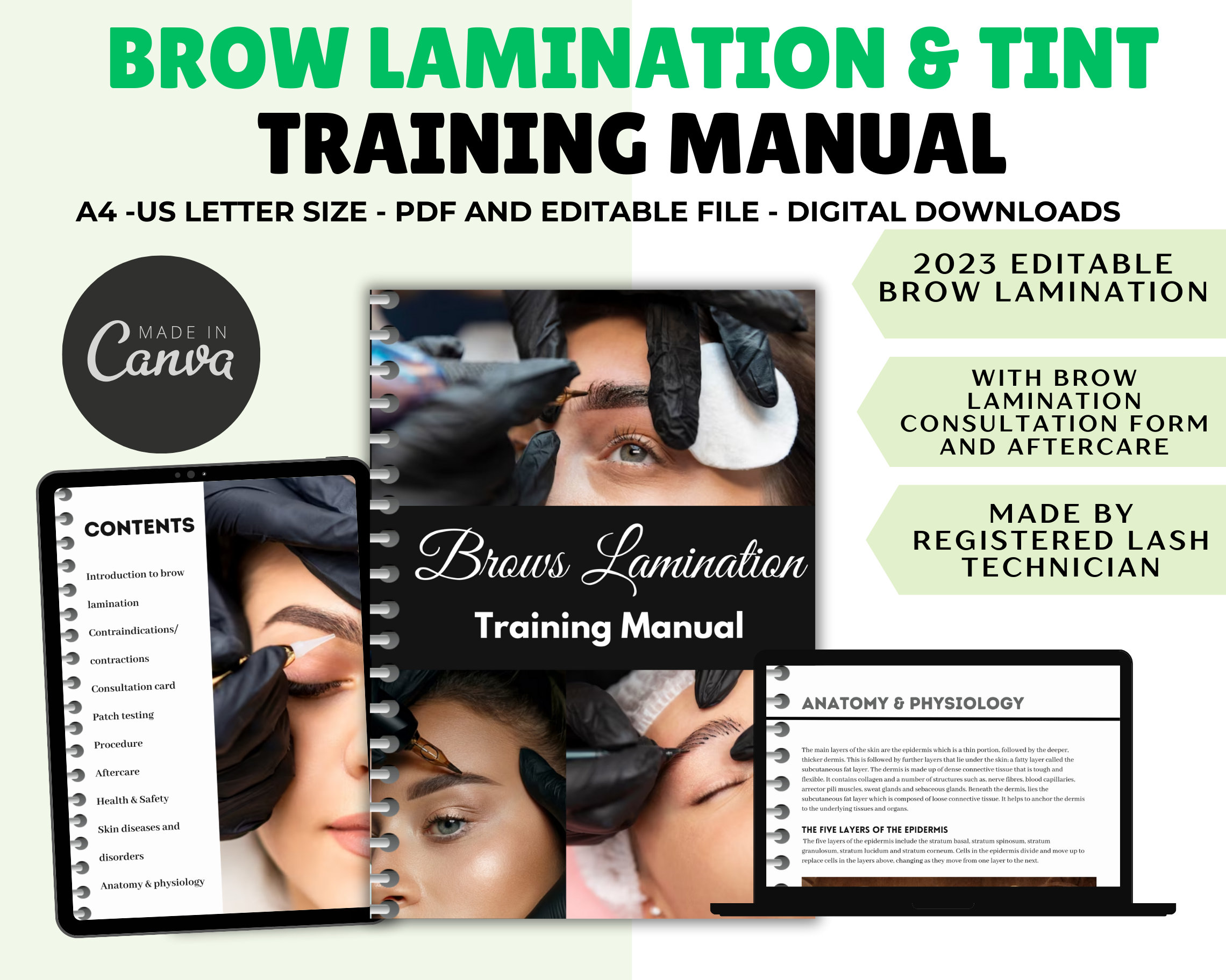 Brow Lamination Printable Manual Template Training Canva Editable Course Ebook Tutorial Lesson ...