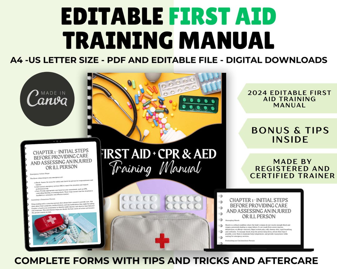 First Aid CPR AED Training Manual: Editable Canva Template (digital ...
