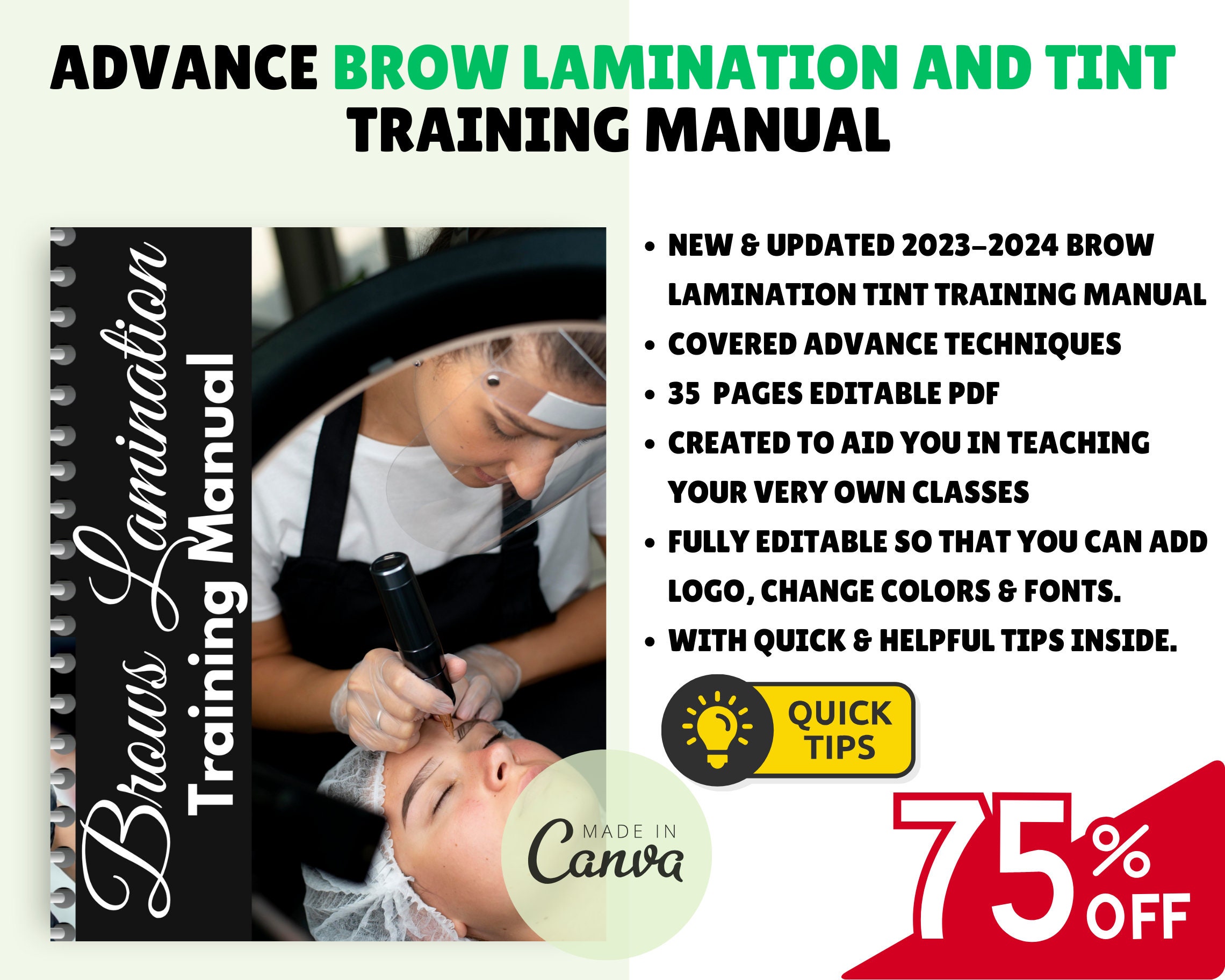 Brow Lamination Printable Manual Template Training Canva Editable ...
