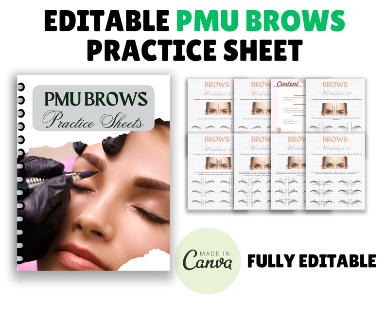 Microblading Brow Patterns, Hair Strokes Practice, Transition Patterns ...