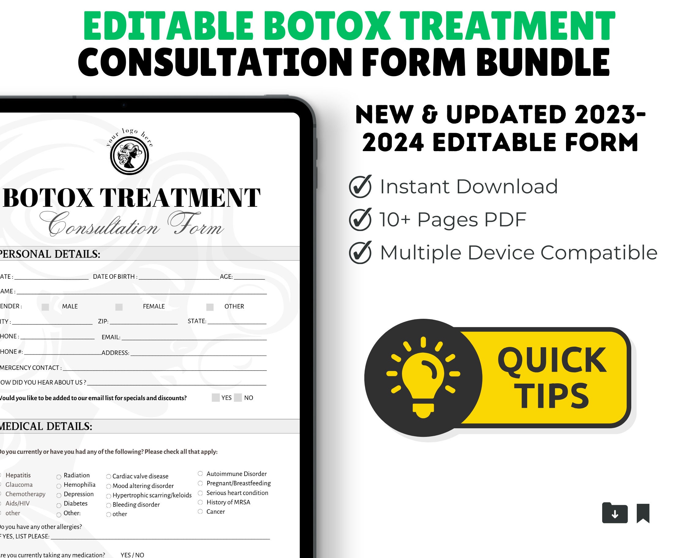 Botox and Filler Consultation Form, Botox Consent Form, Client Intake ...