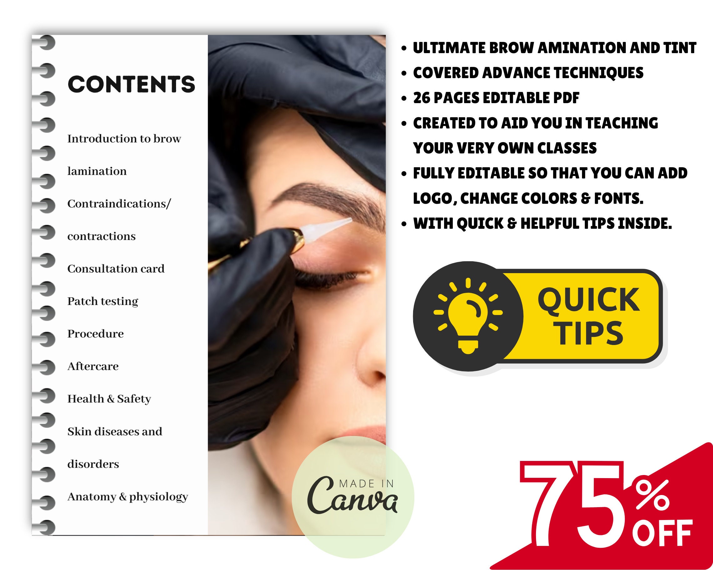 Brow Lamination Printable Manual Template Training Canva Editable