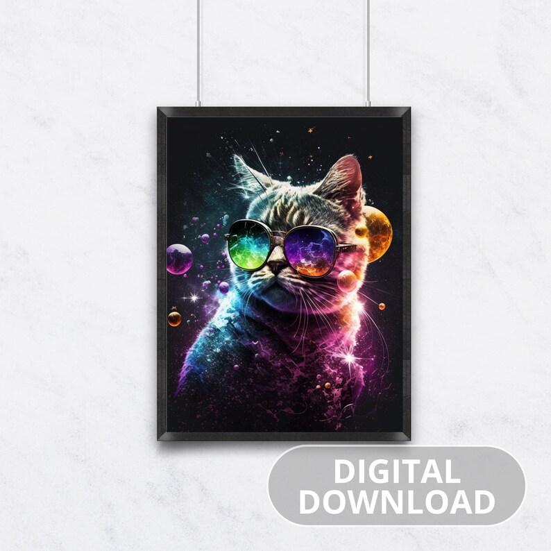 Printable Digital Cat Art, Cute Cat Wall Decor, Kitten Illustration ...
