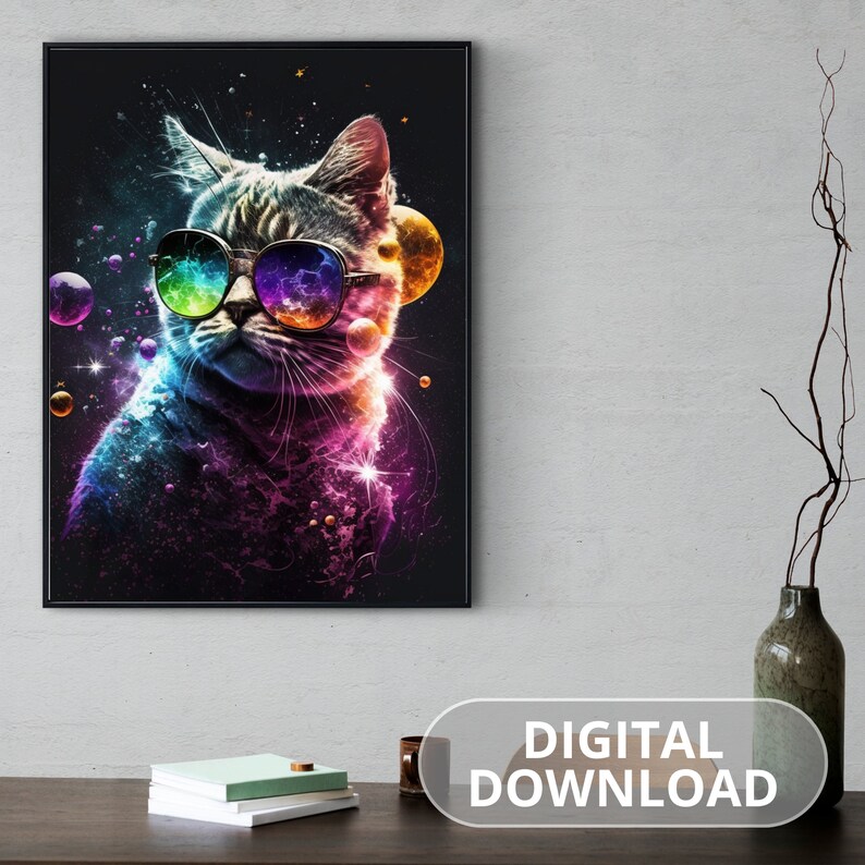 Printable Digital Cat Art, Cute Cat Wall Decor, Kitten Illustration ...