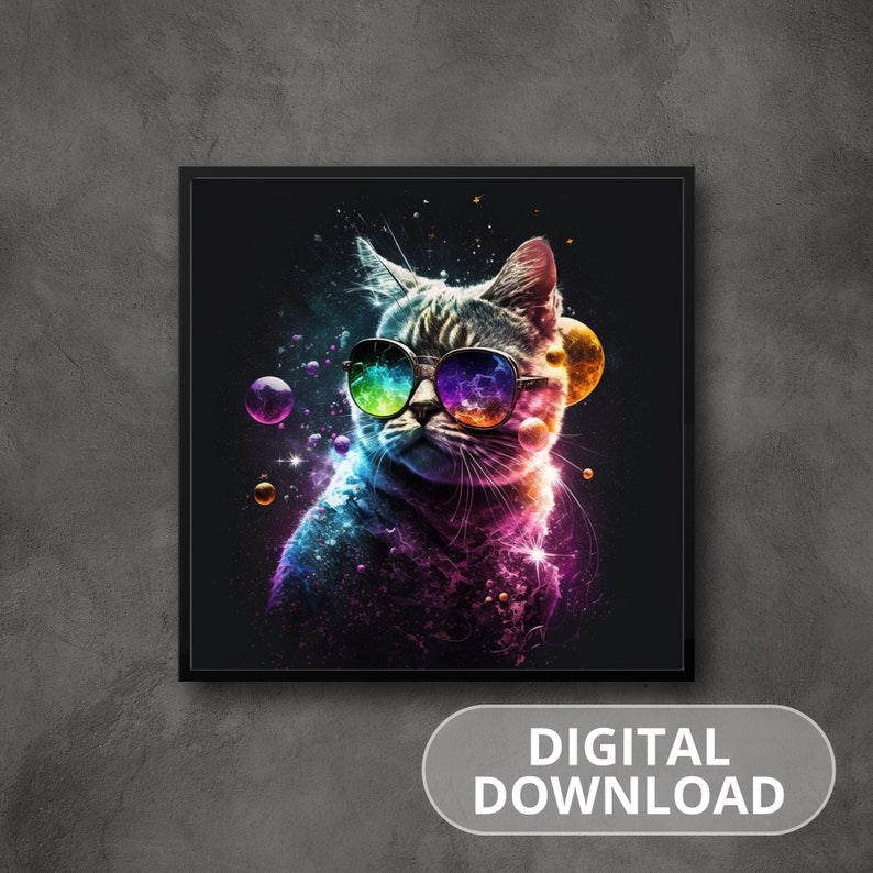 Printable Digital Cat Art, Cute Cat Wall Decor, Kitten Illustration ...