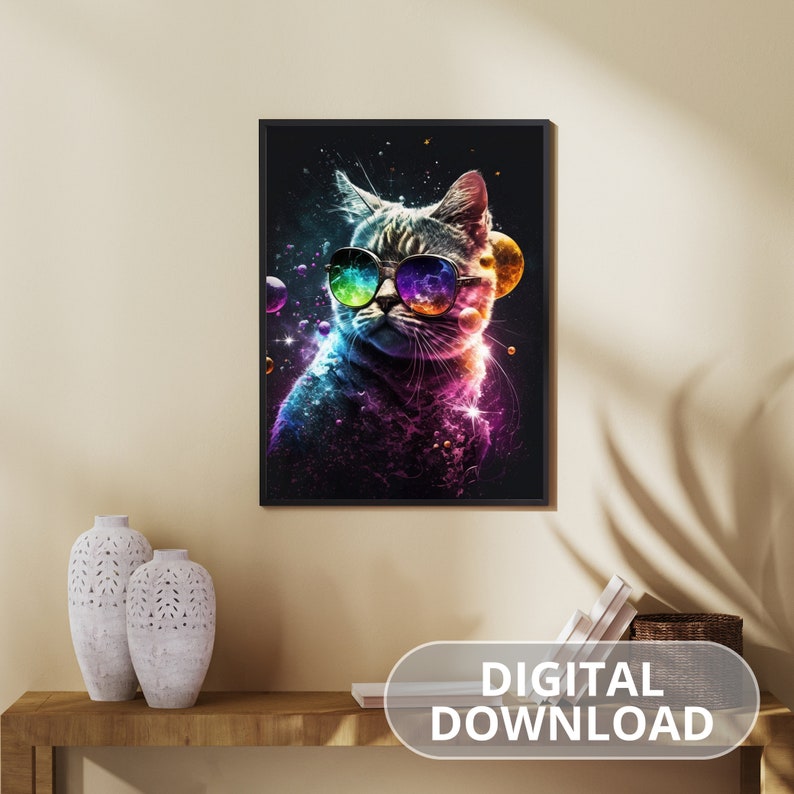Printable Digital Cat Art, Cute Cat Wall Decor, Kitten Illustration ...
