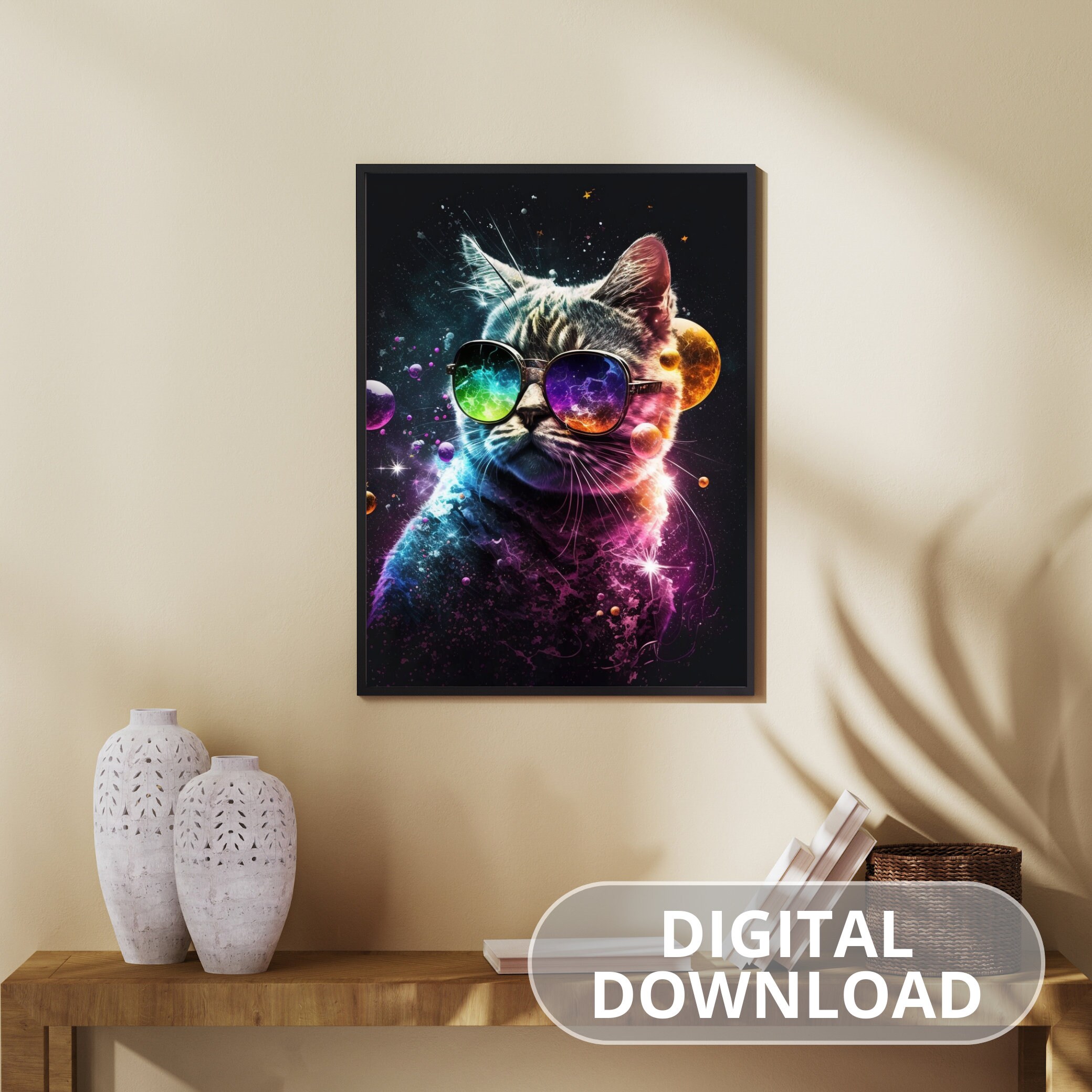 Printable Digital Cat Art, Cute Cat Wall Decor, Kitten Illustration ...