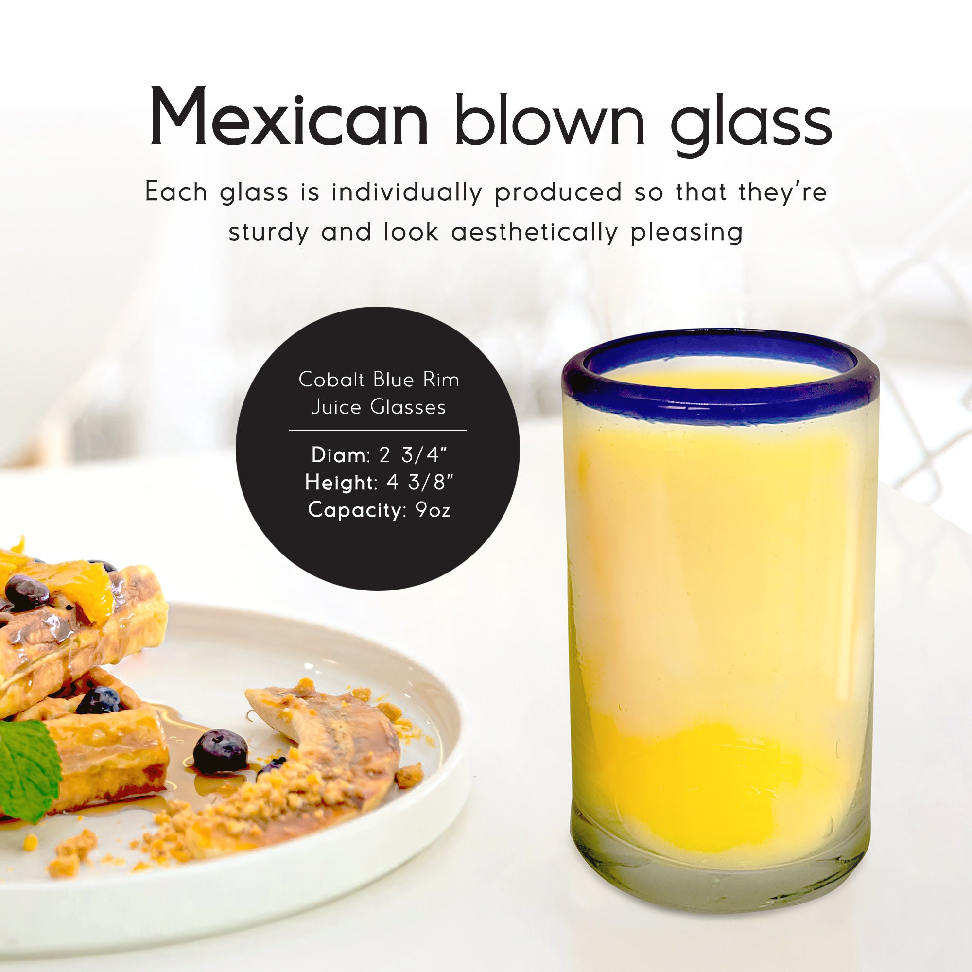 Mexhandcraft Cobalt Blue Rim Glasses, Set of 6, Mexican Handmade ...