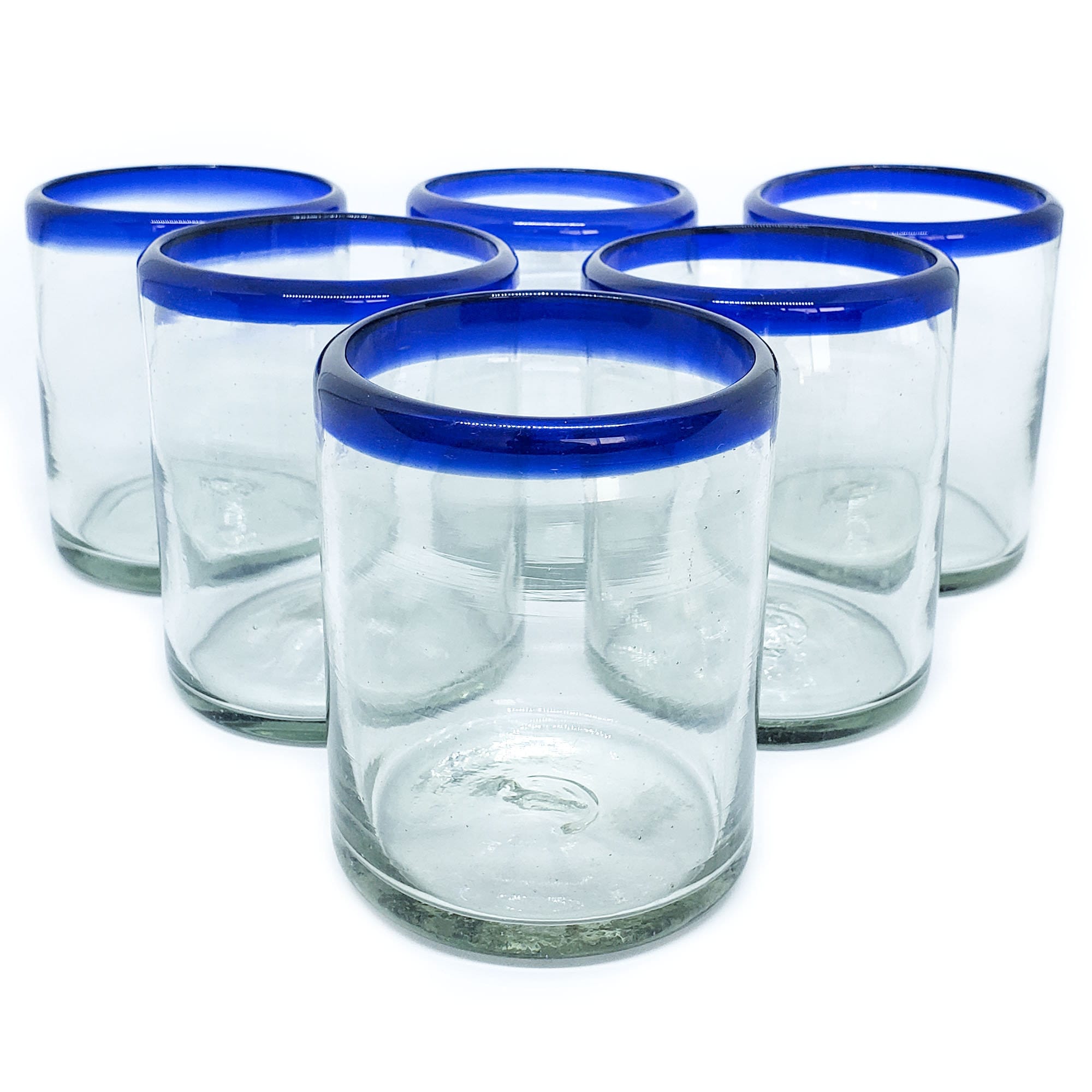 Mexhandcraft Cobalt Blue Rim Glasses, Set of 6, Mexican Handmade ...