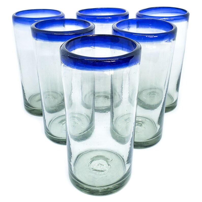 Mexhandcraft Cobalt Blue Rim Glasses, Set of 6, Mexican Handmade ...