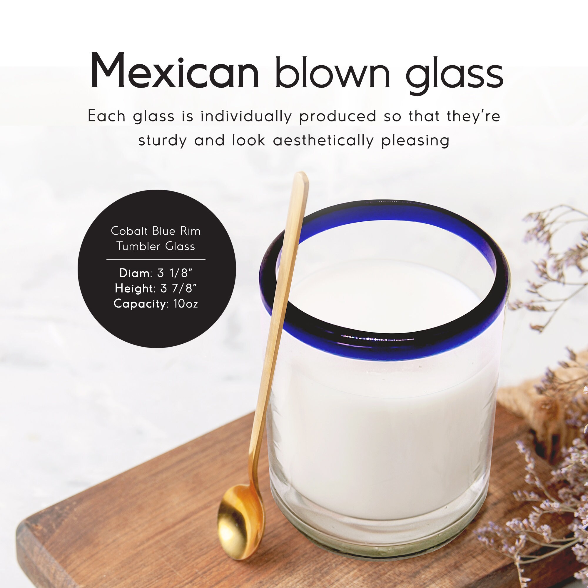 Mexhandcraft Cobalt Blue Rim Glasses, Set of 6, Mexican Handmade ...