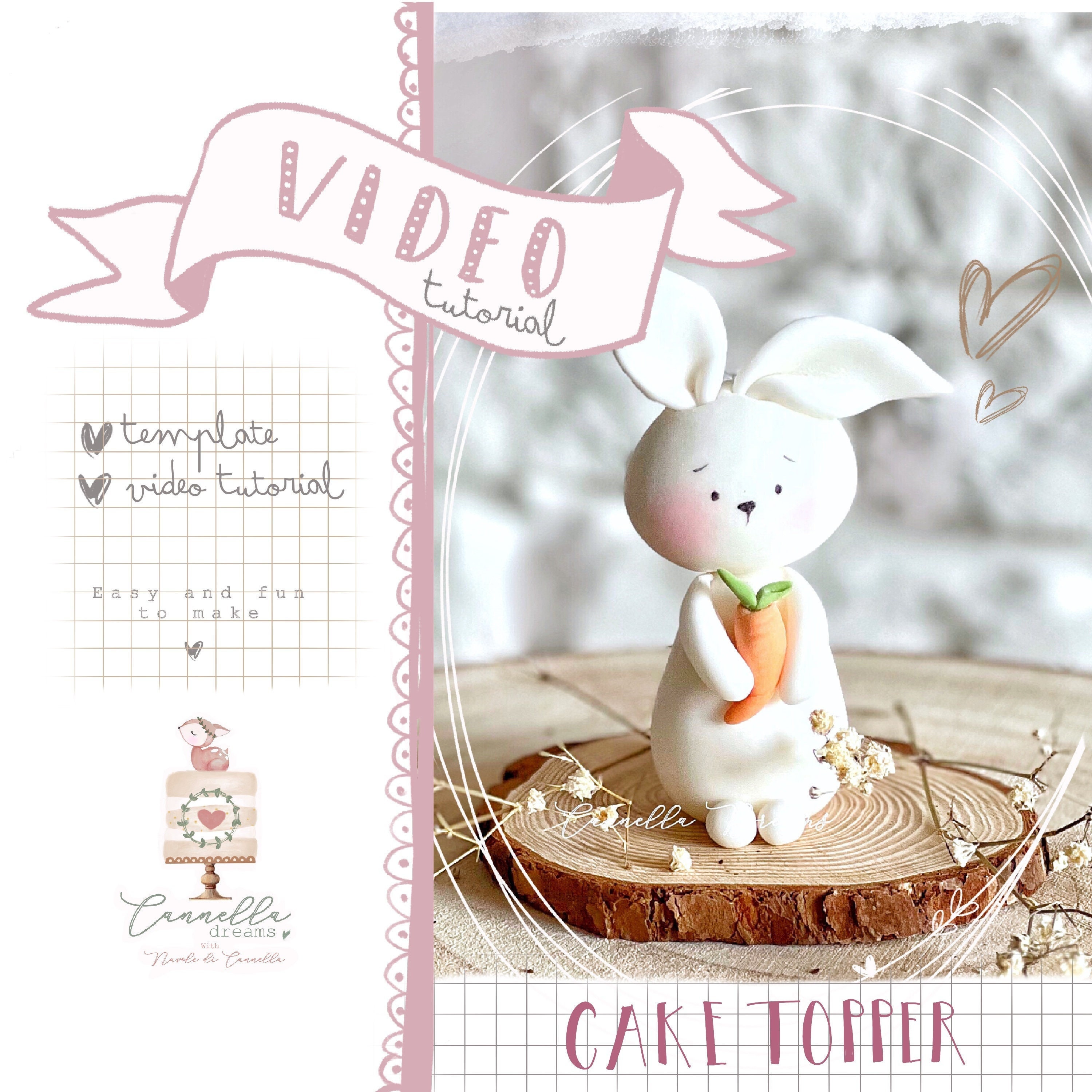 Fondant Rabbit Cake Topper Video Tutorial PDF Template-sugar Rabbit ...