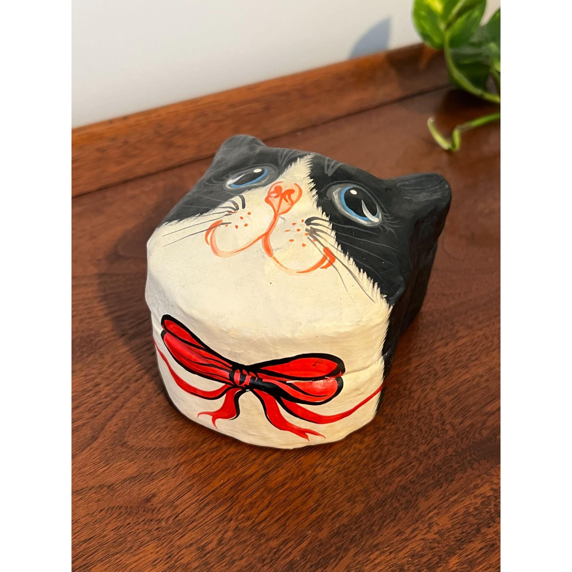 Vintage Paper Mache Cat Head Box - Etsy
