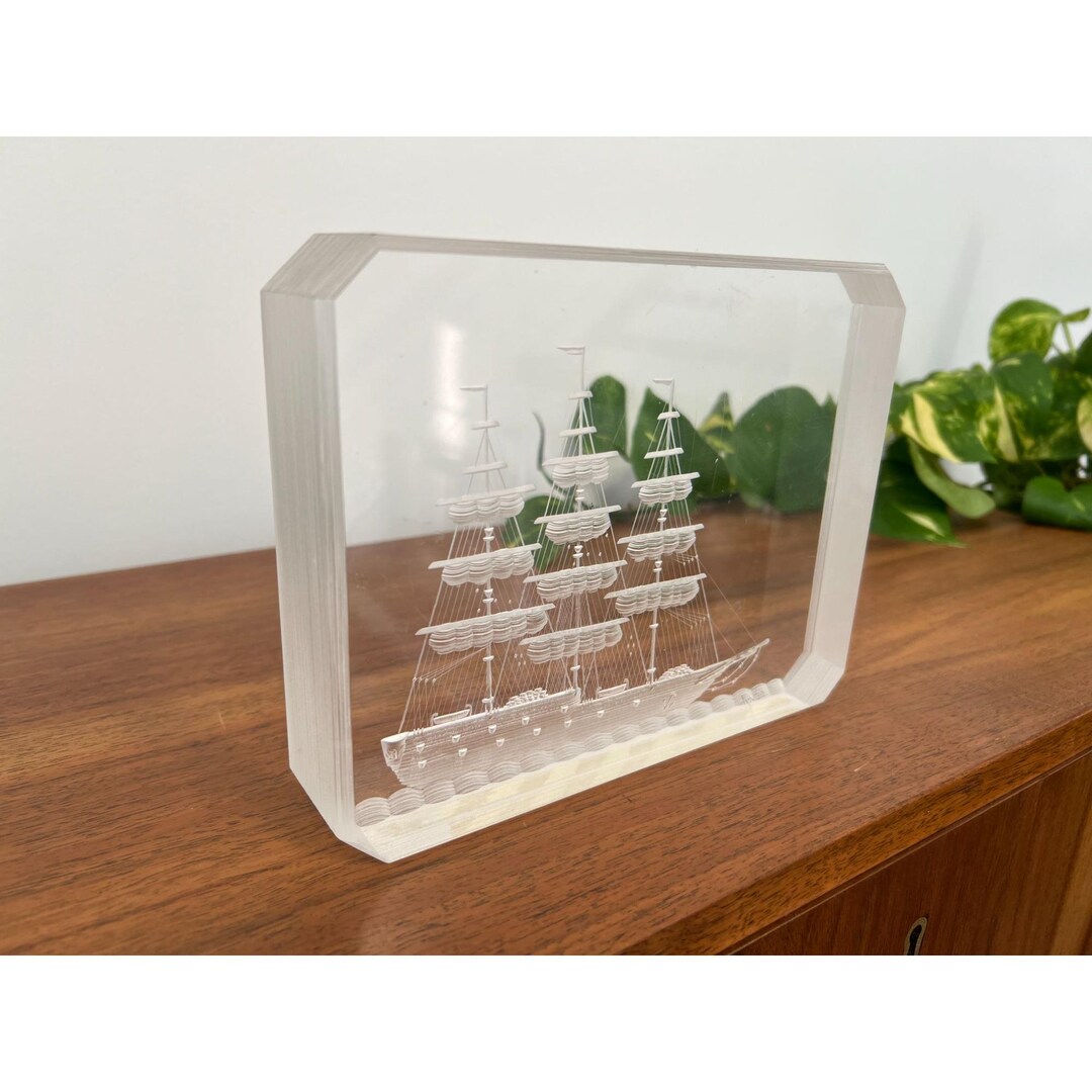 Vintage Ronald Fox Etched Ship Lucite - Etsy