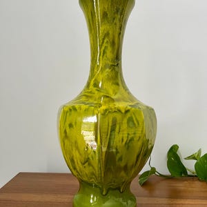 Vintage XL Green Drip Glaze Vase - Etsy