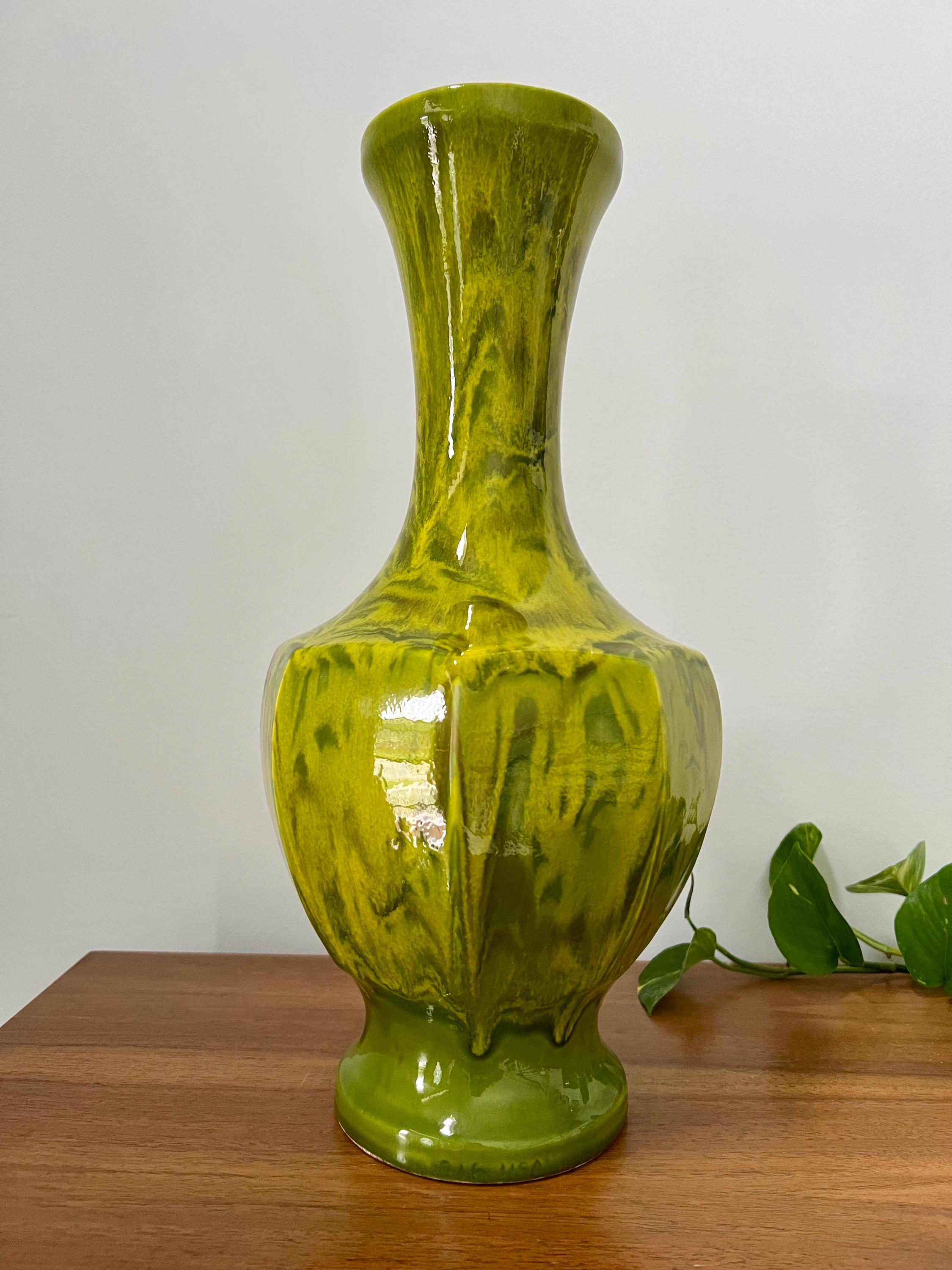 Vintage XL Green Drip Glaze Vase - Etsy