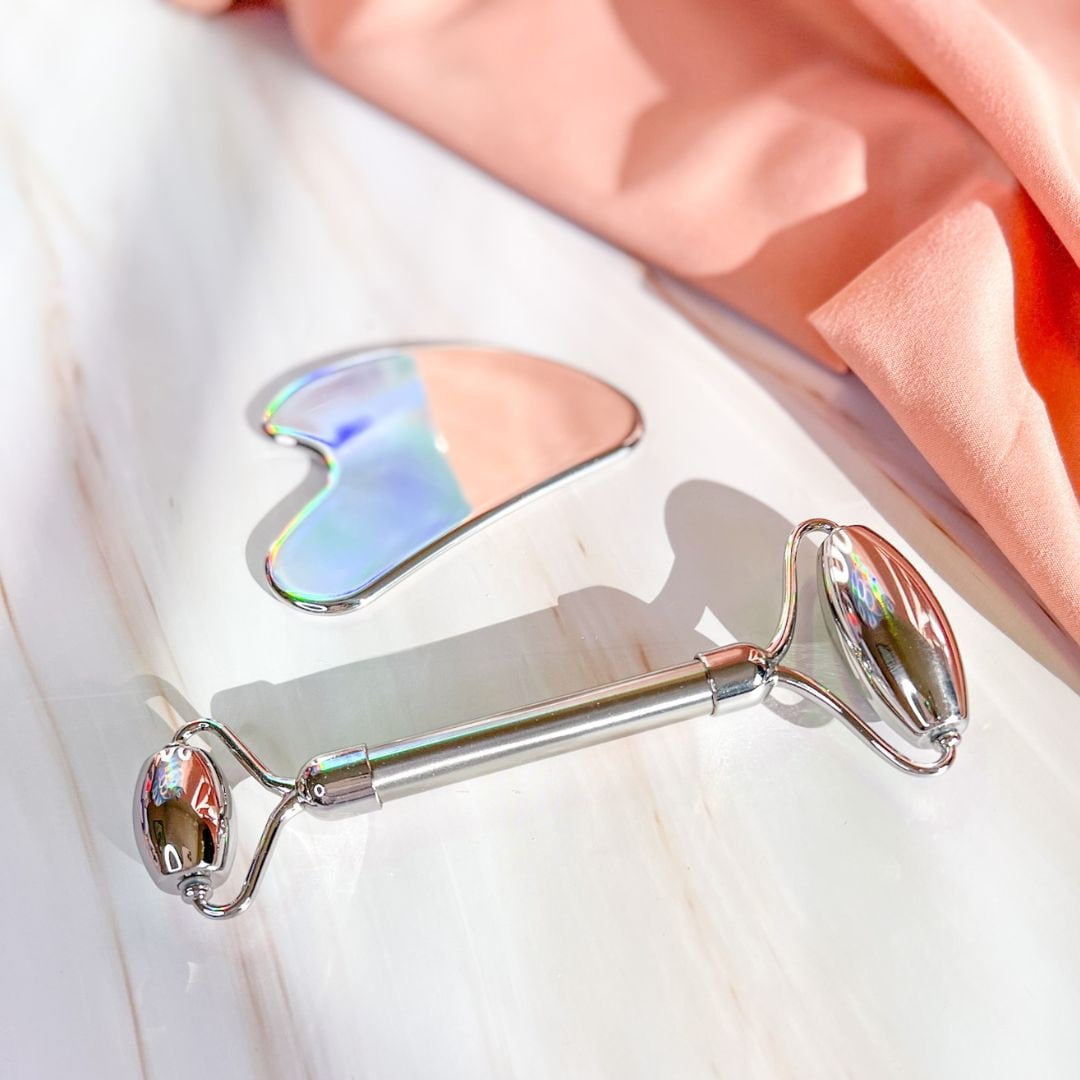 Stainless Steel Gua Sha & Face Roller, Beauty Tool Set, Body Gua Shua ...