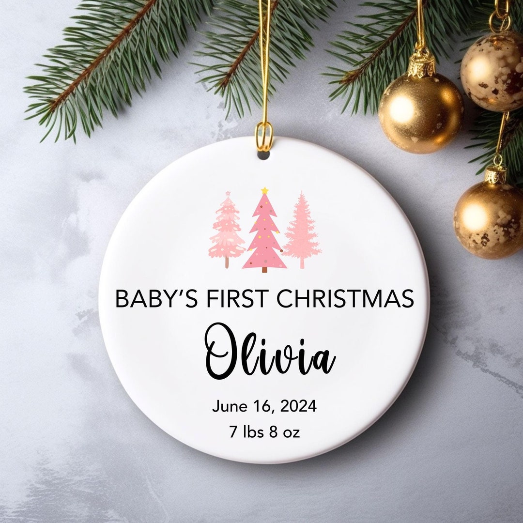 Baby's First Christmas Personalized Ornament Custom Pink New Baby ...