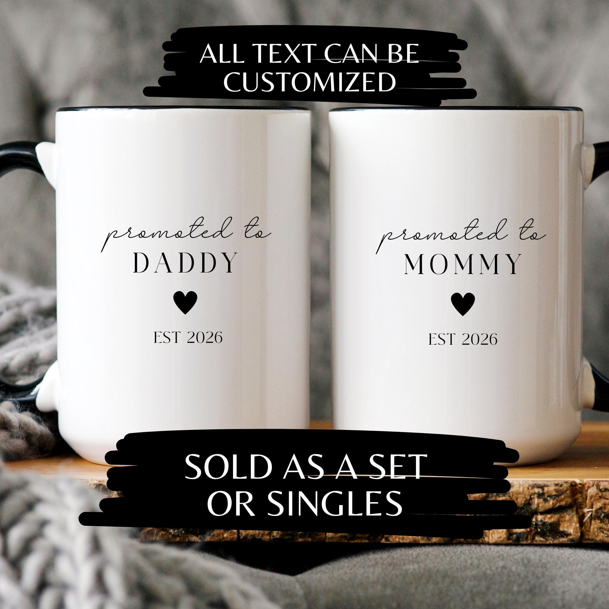 Personalized Minimalist Mom & Dad Mug Set New Parents Gift Custom Mommy ...