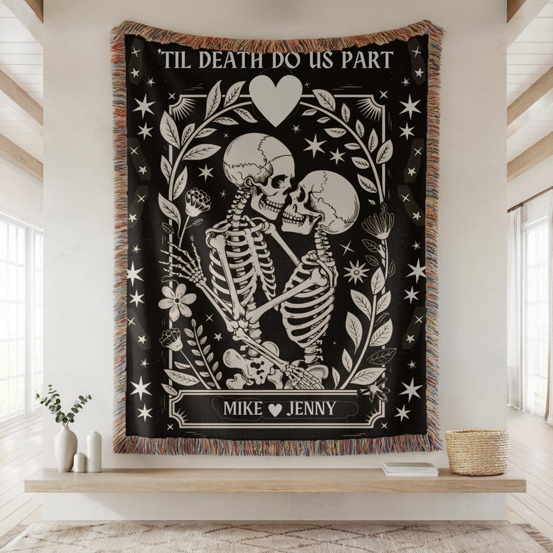 Til Death Do Us Part Couple Blanket Personalized Gothic Skeleton ...