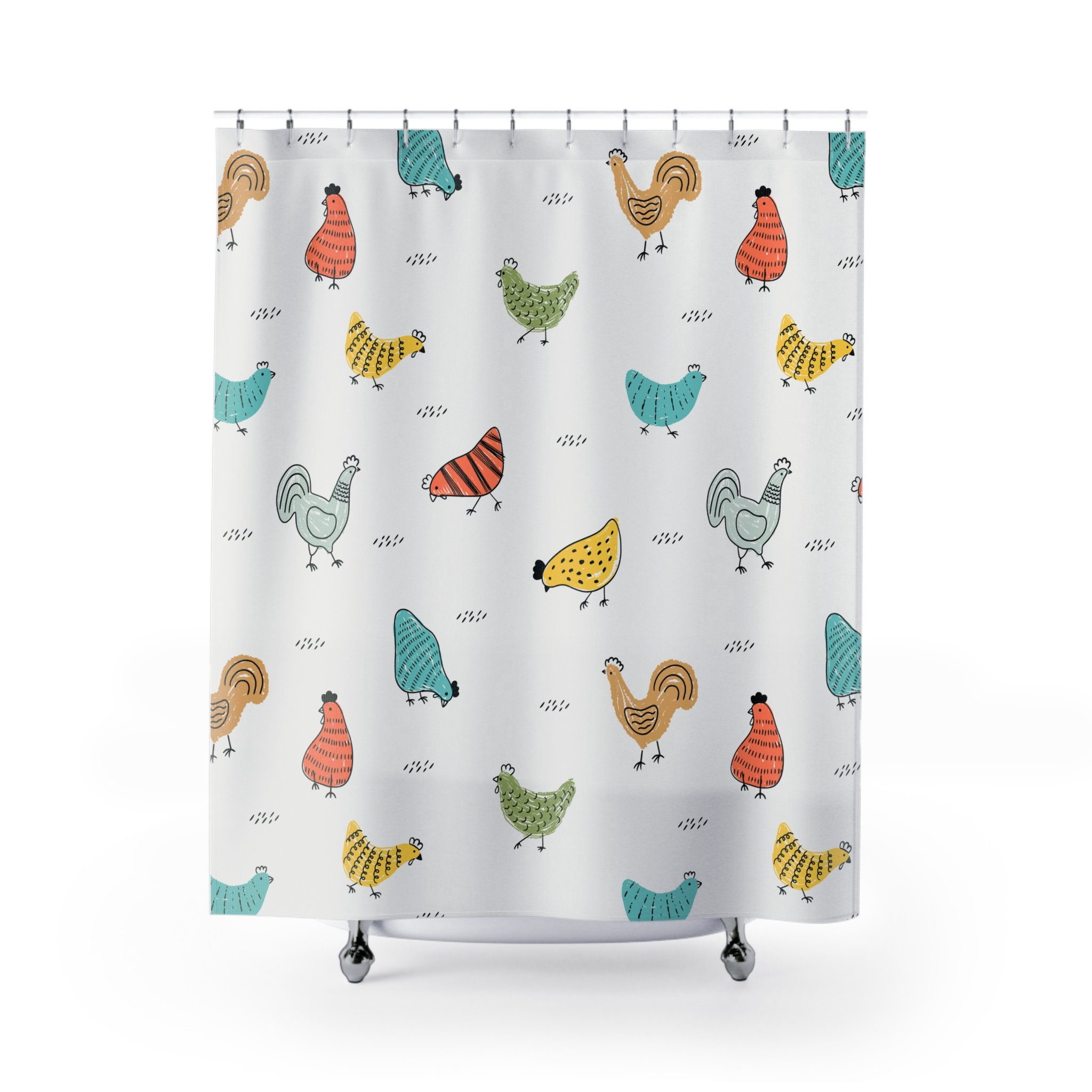 Colorful Chickens Shower Curtains Whimsical Bathroom Bathtub - Etsy