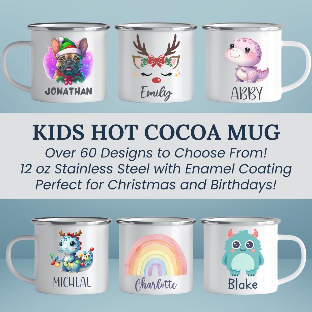 Personalized Hot Chocolate Mug, Kids Hot Cocoa Mug Christmas Enamel ...