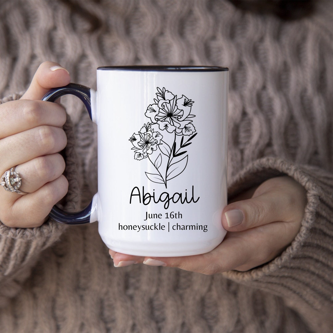 Personalized Birth Flower Mug: Custom Floral Ceramic Coffee Cup - Etsy