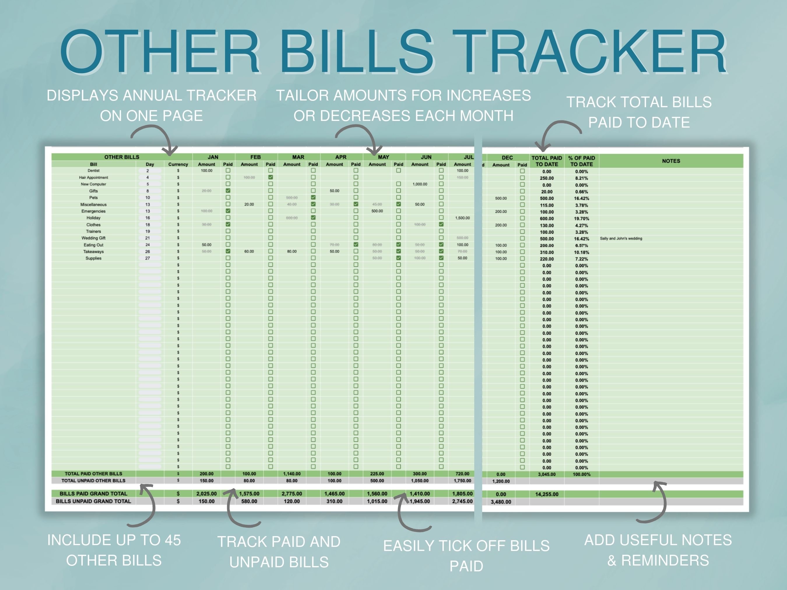 Bill Tracker Template Google Sheets, Annual Bill Payment Spreadsheet ...