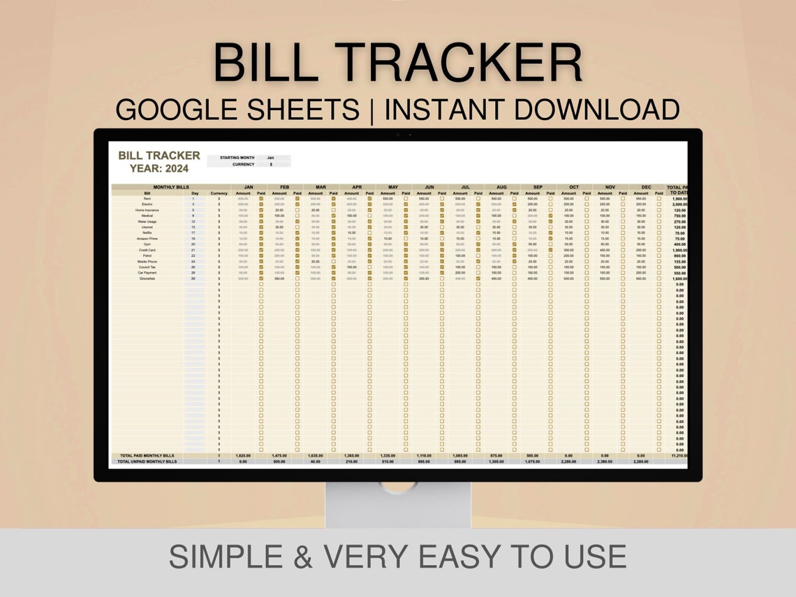 Monthly Bill Tracker Template Google Sheets, Expense Organizer ...