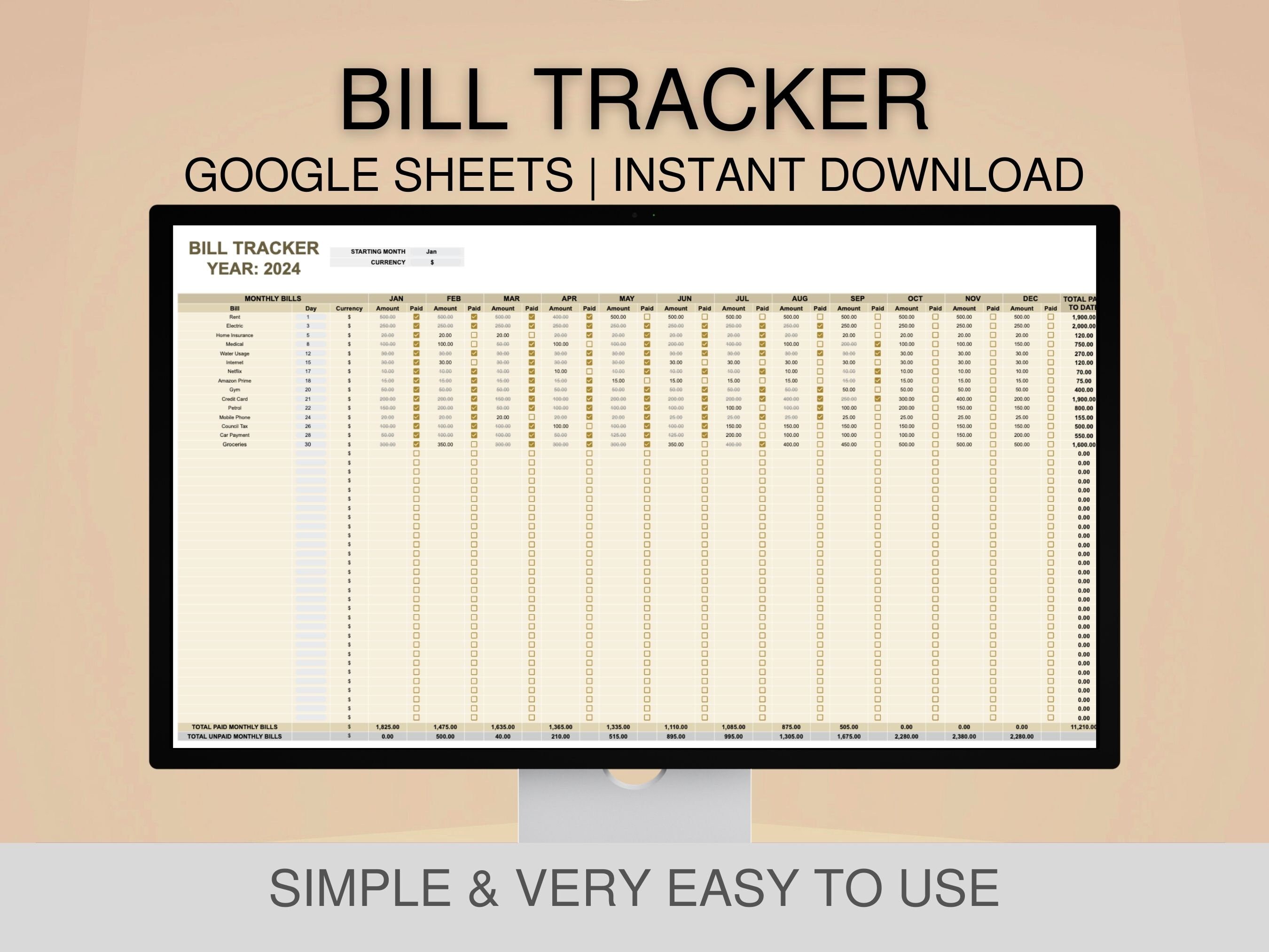 Monthly Bill Tracker Template Google Sheets, Expense Organizer ...