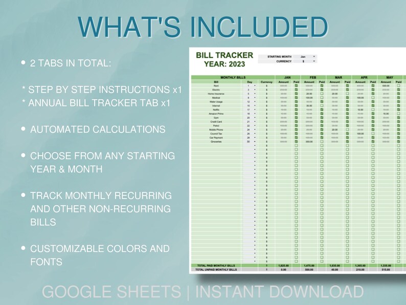 Bill Tracker Template Google Sheets Annual Bill Payment - Etsy