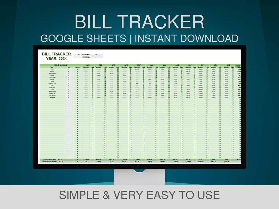 Bill Tracker Template Google Sheets, Annual Bill Payment Spreadsheet ...