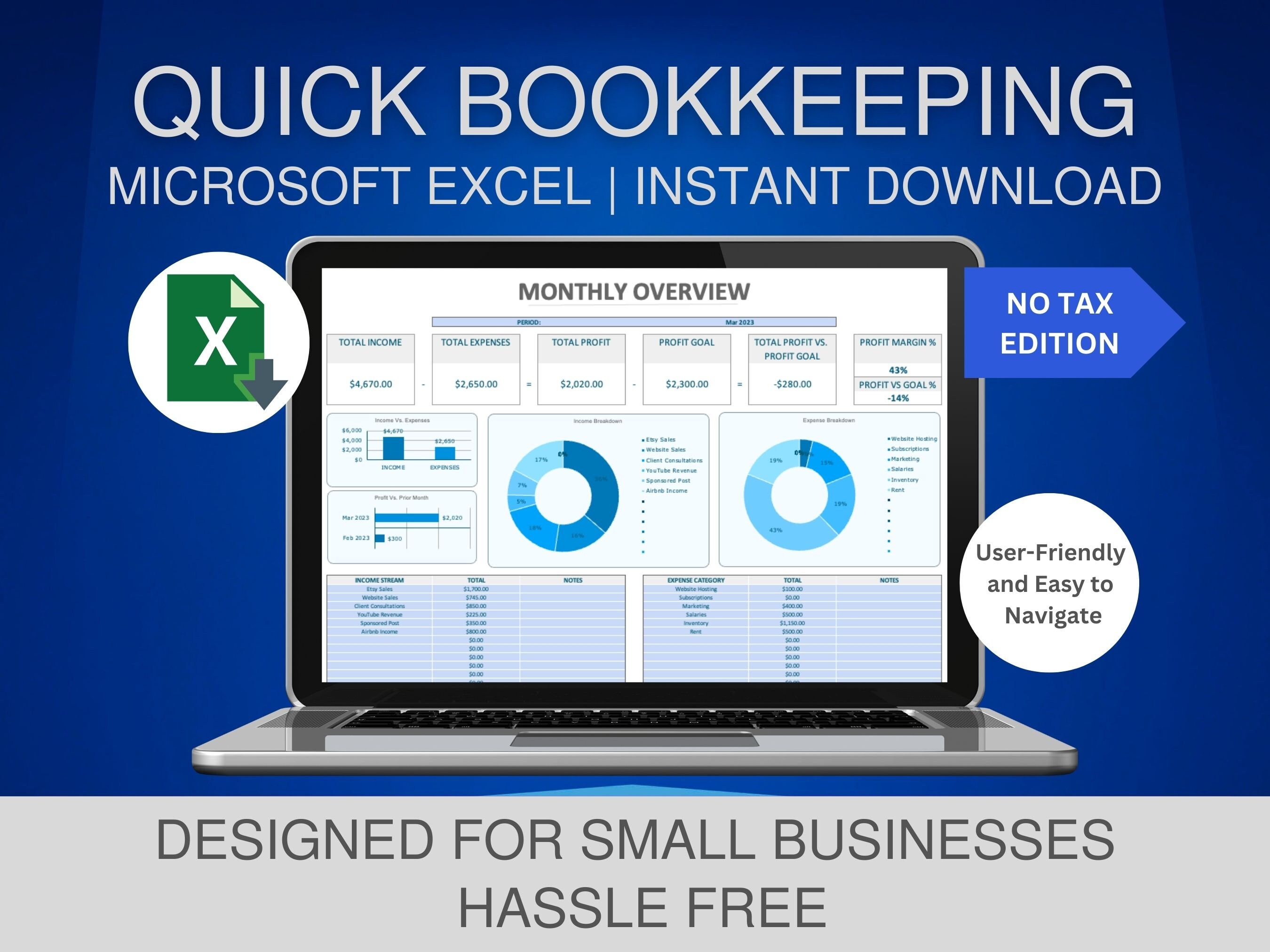 Small Business Bookkeeping Template, Income and Expense Tracker ...